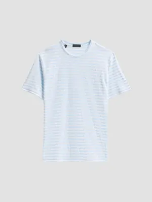 SAKS FIFTH AVENUE Striped Linen-blend Crewneck T-shirt - Light Blue