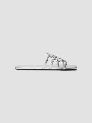 Loewe X Paula's Ibiza Petal Anagram Leather Flat Sandals - Silver