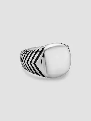 David Yurman Chevron Signet Ring In Sterling 18mm - Silver