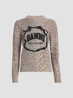 GANNI Graphic Wool Sweater - Leopard