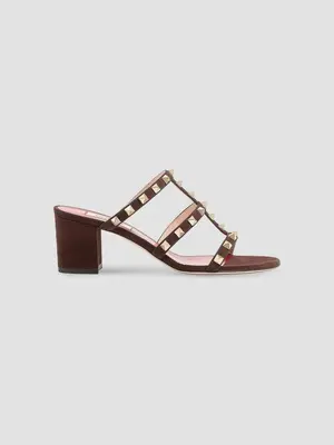 Valentino Garavani Rockstud 60mm Slide Sandals In Suede - Ebony