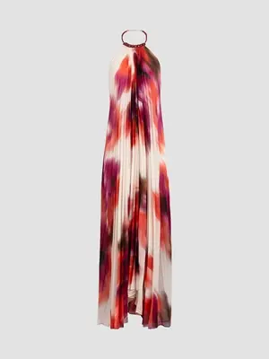 Silvia Tcherassi Constanza Printed Pleated Halter Maxi Dress - Rouge Floral