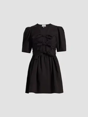 GANNI Tie-waist Stretch-cotton A-line Minidress - Black