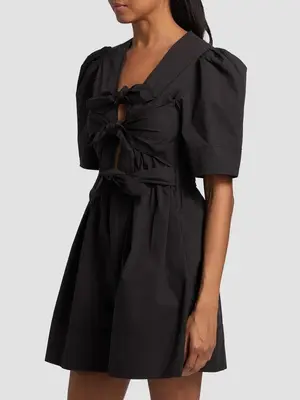 GANNI Tie-waist Stretch-cotton A-line Minidress