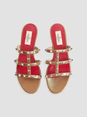 Valentino Garavani Rockstud Laminated Nappa Slide Sandals