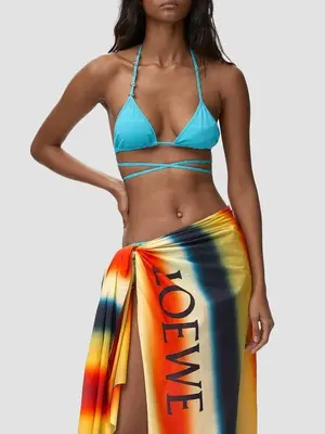 Loewe X Paula's Ibiza Logo Striped Cotton Pareo