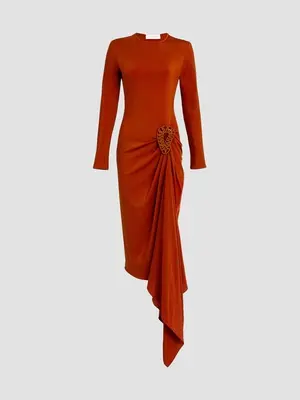 Silvia Tcherassi Ananya Draped Jersey Midi Dress - Terracota