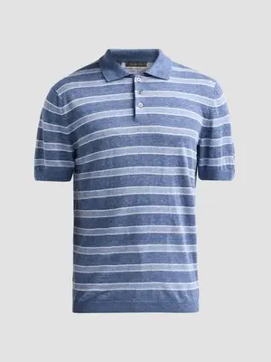 SAKS FIFTH AVENUE Collection Linen Striped Polo Shirt - Navy
