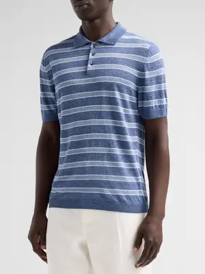 SAKS FIFTH AVENUE Collection Linen Striped Polo Shirt