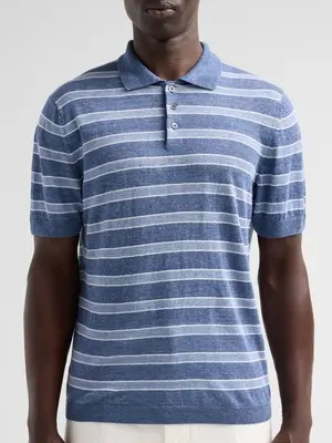SAKS FIFTH AVENUE Collection Linen Striped Polo Shirt