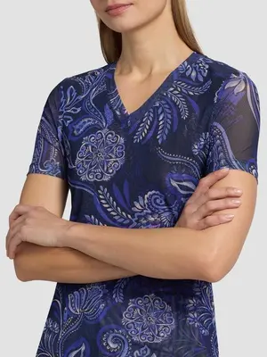 Johnny Was Floral Mesh V-neck T-shirt