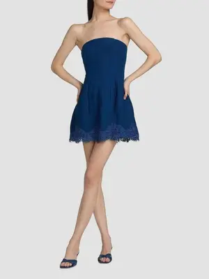 Cami Nyc Belinda Strapless Lace-trimmed Linen Minidress