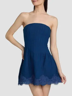 Cami Nyc Belinda Strapless Lace-trimmed Linen Minidress
