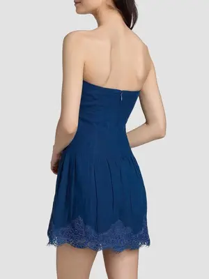 Cami Nyc Belinda Strapless Lace-trimmed Linen Minidress