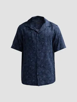 SAKS FIFTH AVENUE Collection Flower Cotton Camp Shirt - Navy
