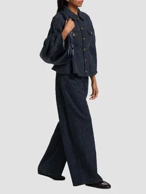 GANNI Tweed Denim Baggy Jeans