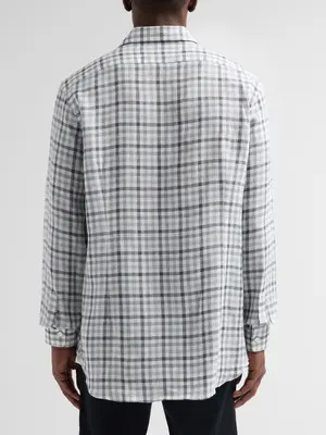 SAKS FIFTH AVENUE Collection Check Linen Shirt - Black