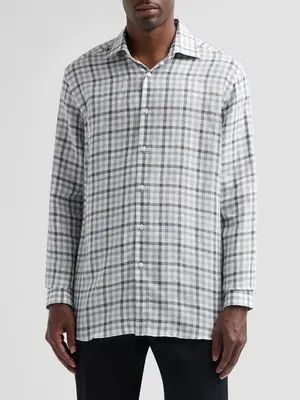 SAKS FIFTH AVENUE Collection Check Linen Shirt - Black