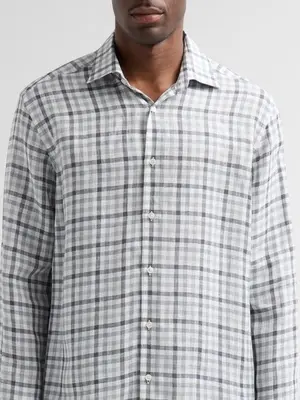 SAKS FIFTH AVENUE Collection Check Linen Shirt - Black