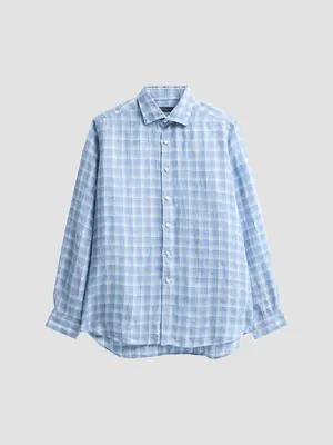 SAKS FIFTH AVENUE Collection Check Linen Shirt - Blue