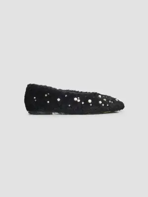 JIMMY CHOO Margot Embellished Lamb Fur Ballet Flats