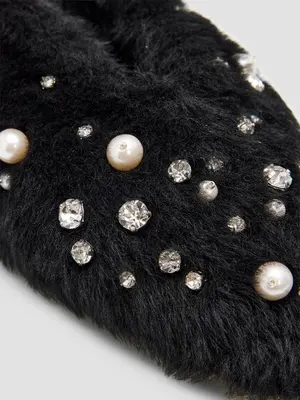 JIMMY CHOO Margot Embellished Lamb Fur Ballet Flats