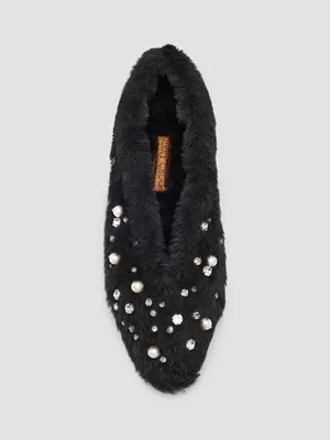 JIMMY CHOO Margot Embellished Lamb Fur Ballet Flats