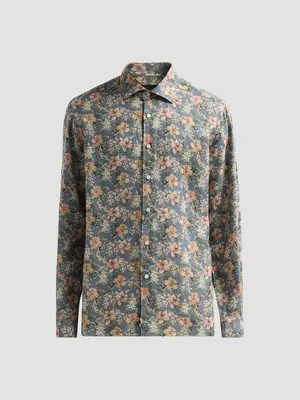 SAKS FIFTH AVENUE Collection Flower Linen Shirt - Blue