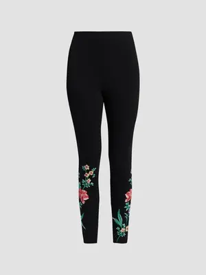 Johnny Was Celiora Embroidered Cotton-blend Leggings