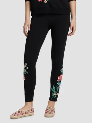 Johnny Was Celiora Embroidered Cotton-blend Leggings