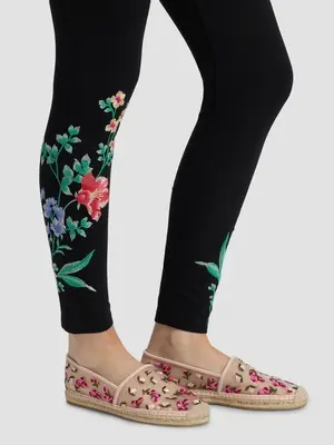 Johnny Was Celiora Embroidered Cotton-blend Leggings