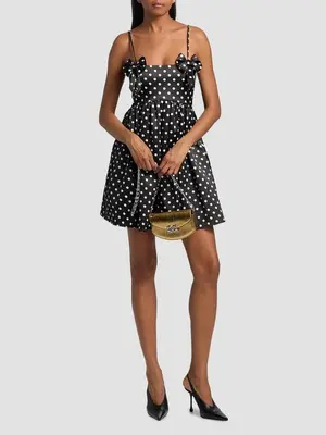 GANNI Printed Double Satin Fit & Flare Minidress
