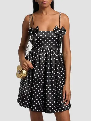 GANNI Printed Double Satin Fit & Flare Minidress