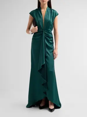 Ramy Brook Catrin Waterfall Hi-low Gown - Deep Emerald