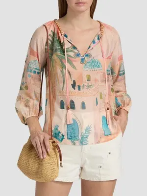 Johnny Was Loubellah Beaded Cotton-silk Blouse