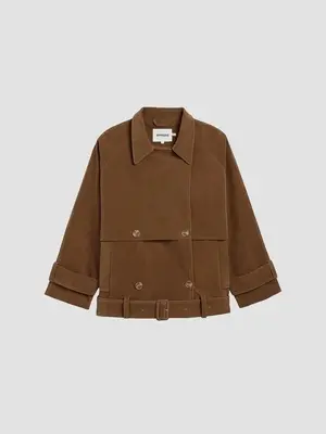 Apparis Gaia Faux Suede Short Trench Coat - Saddle Brown