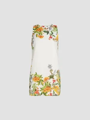 Hemant & Nandita Floral Linen-cotton Shift Minidress - White