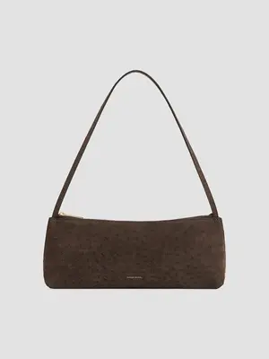MANSUR GAVRIEL Gaia Ostrich-embossed Leather Baguette Bag - Ebony