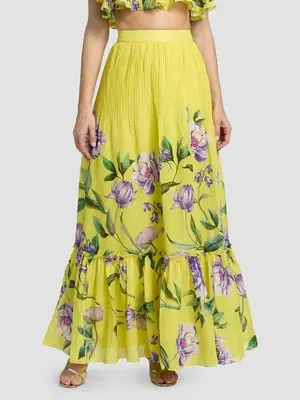 Hemant & Nandita Floral Pintuck Maxi Skirt - Yellow