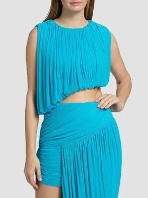 Ronny Kobo Chelly Ruched Crop Top - Turquoise