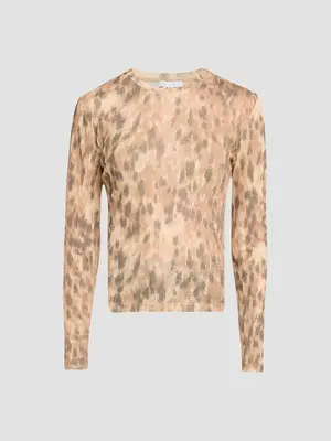 GANNI Abstract-print Marl Mesh Long-sleeve Top - Burro
