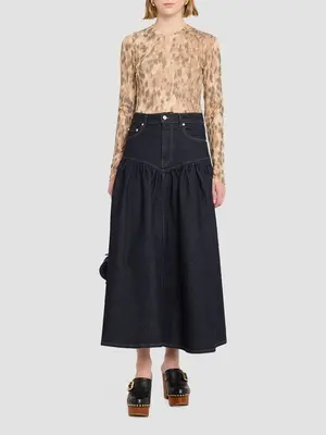 GANNI Abstract-print Marl Mesh Long-sleeve Top - Burro