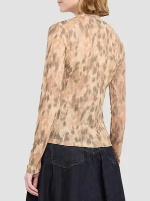 GANNI Abstract-print Marl Mesh Long-sleeve Top - Burro