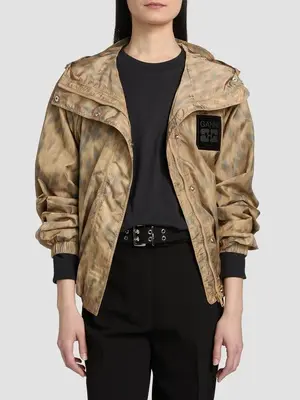 GANNI Leopard-print Flyweight Hooded Zip-up Jacket - Burro