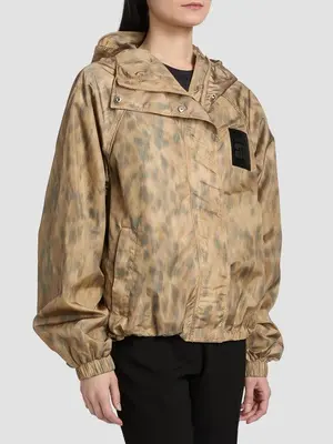 GANNI Leopard-print Flyweight Hooded Zip-up Jacket - Burro
