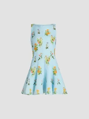 Hemant & Nandita Floral Linen-cotton Skater Minidress - Blue