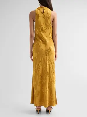 Hemant & Nandita Floral Jacqaurd Cowl Midi Dress