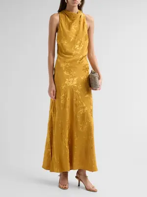 Hemant & Nandita Floral Jacqaurd Cowl Midi Dress