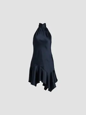 Ramy Brook Nari Satin Halter Minidress - Navy