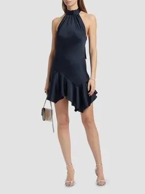 Ramy Brook Nari Satin Halter Minidress - Navy